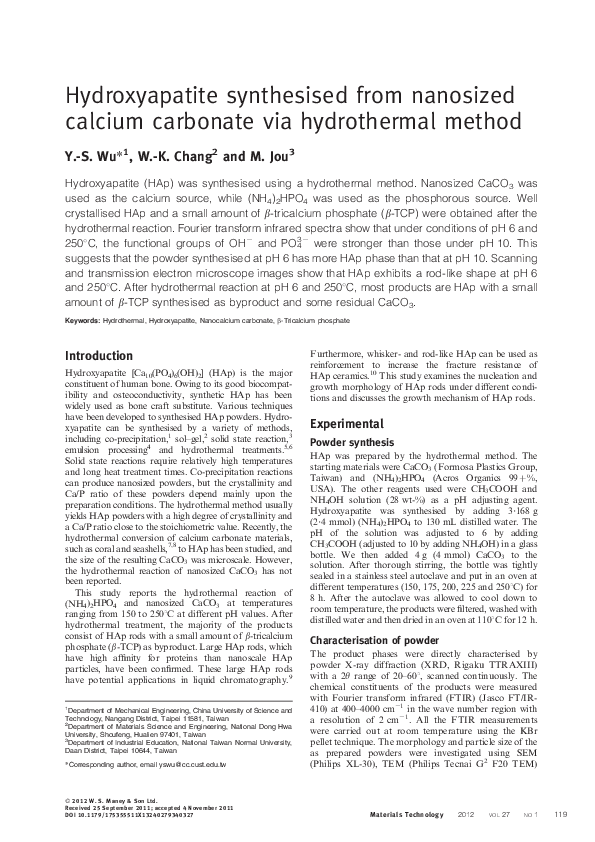 (PDF) Hydroxyapatite synthesised from nanosized calcium carbonate via ...