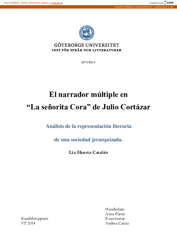 (PDF) El narrador múltiple en “La señorita Cora” de Julio Cortázar ...