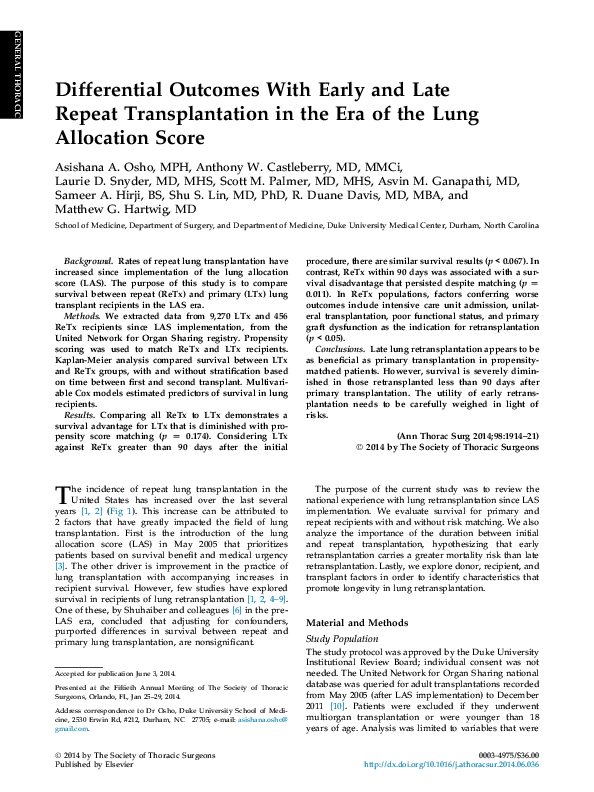 (PDF) Differential Outcomes With Early and Late Repeat Transplantation in the Era of the Lung ...