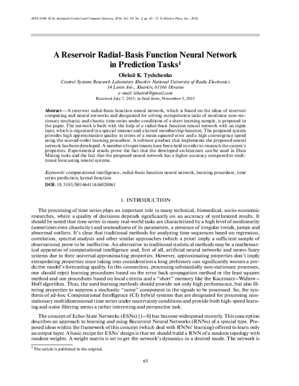 (PDF) A reservoir radial-basis function neural network in prediction tasks