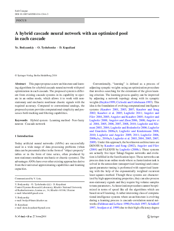 Pdf A Hybrid Cascade Neural Network With An Optimized Pool In Each Cascade