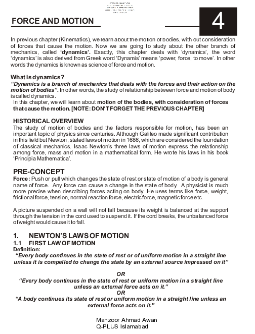 (PDF) Chapter 4 Physics Force and motion