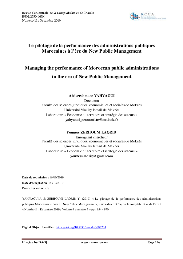 Pdf Le Pilotage De La Performance Des Administrations Publiques