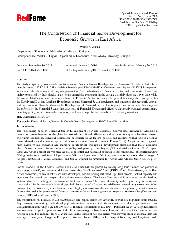 (PDF) The Contribution of Financial Sector Development for Economic ...