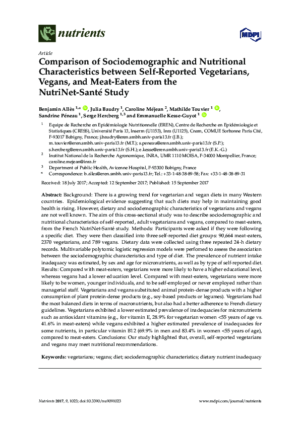 (PDF) Comparison of Sociodemographic and Nutritional Characteristics ...
