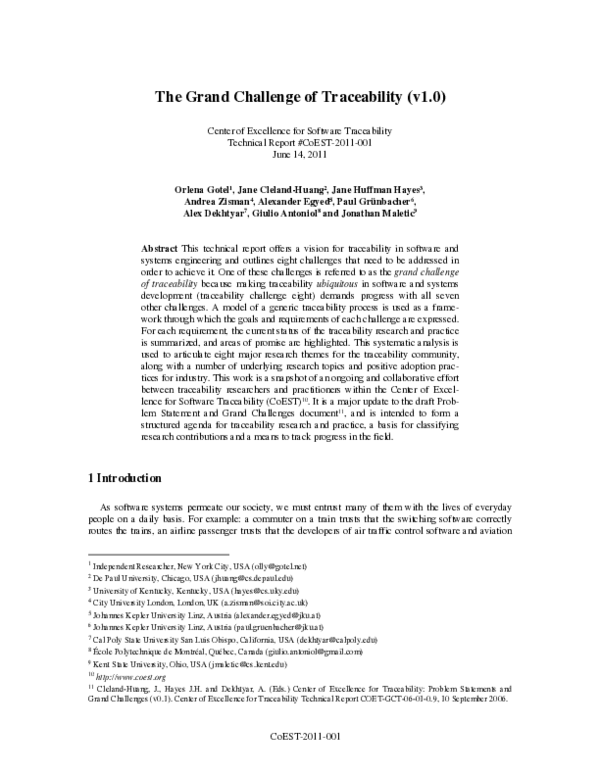 (PDF) The Grand Challenge of Traceability (v1.0)