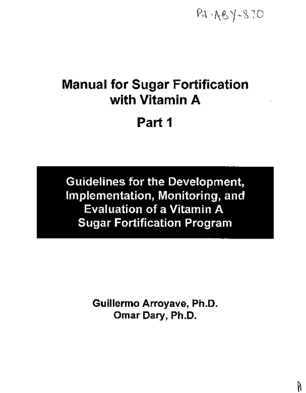 (PDF) Manual for sugar fortification with vitamin A: Part 3: Analytical ...