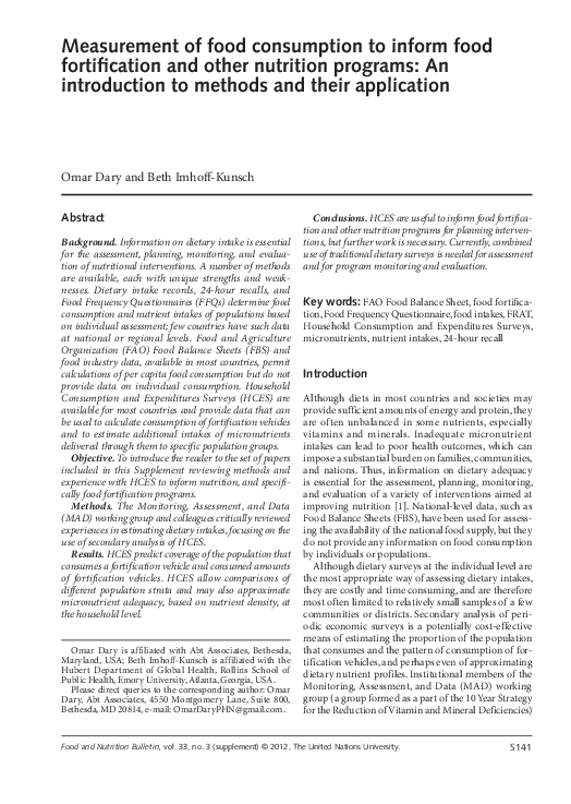 (PDF) Measurement of Food Consumption to Inform Food Fortification and ...
