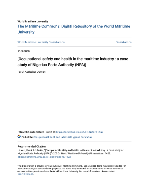 (PDF) [Occupational safety and health in the maritime industry : a case study of Nigerian Ports ...