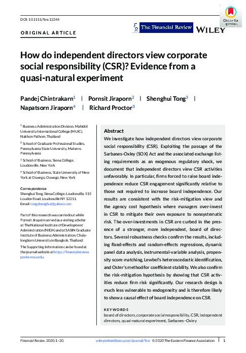 (PDF) How do independent directors view corporate social responsibility ...