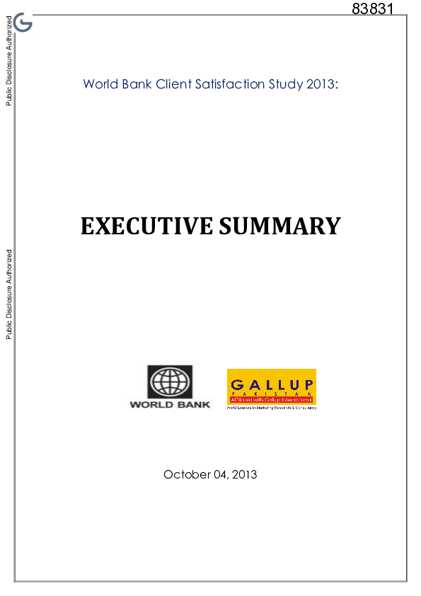 (PDF) World Bank Client Satisfaction Study, Pakistan 2013: Executive ...