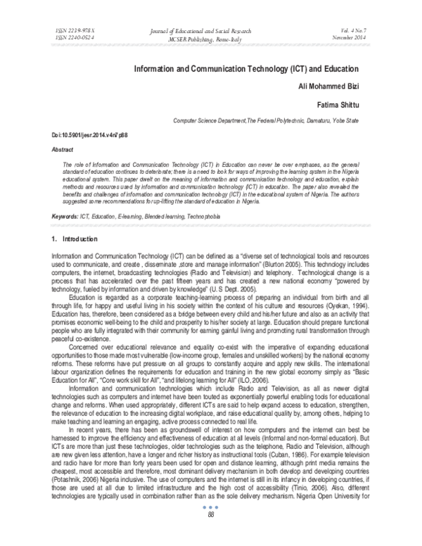(PDF) Information and Communication Technology (ICT) Integration Into Universal Basic Education ...