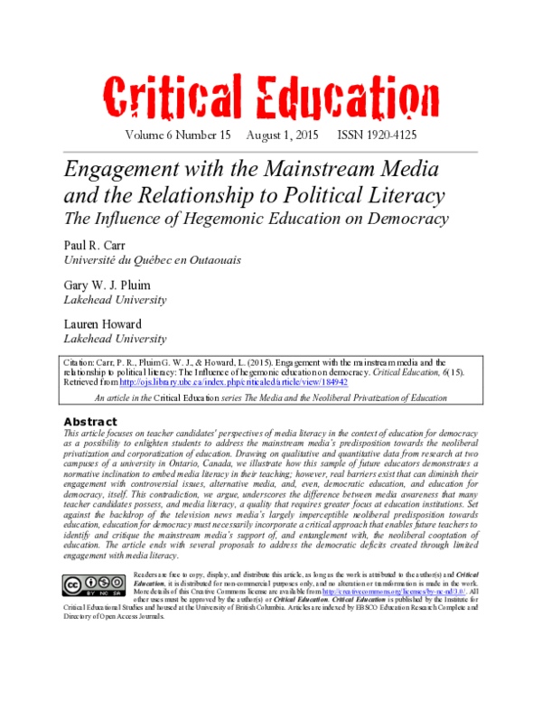 (PDF) Engagement with the Mainstream Media and the Relationship to ...