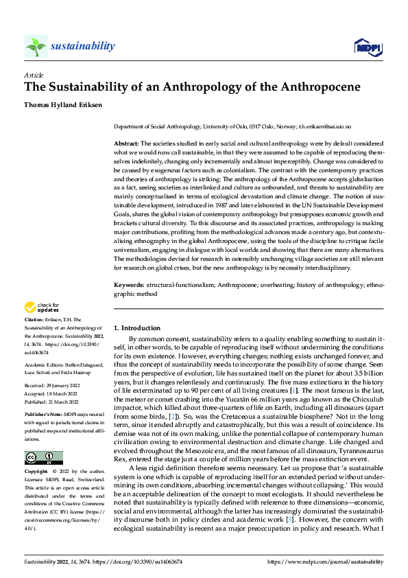 (PDF) The Sustainability of an Anthropology of the Anthropocene