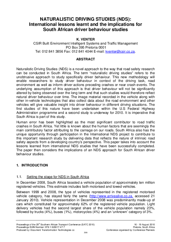 (PDF) Naturalistic Driving Studies (NDS): International lessons learnt ...