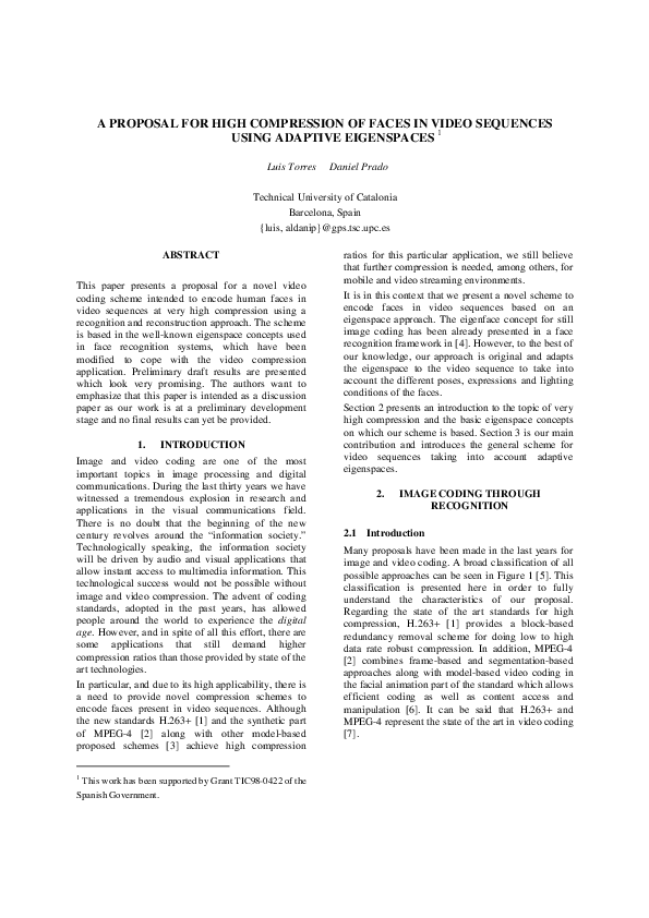 (PDF) A proposal for high compression of faces in video sequences using adaptive eigenspaces ...