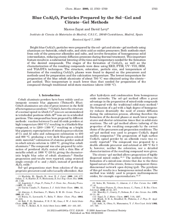 (PDF) Blue CoAl2O4 Particles Prepared by the Sol−Gel and Citrate−Gel ...