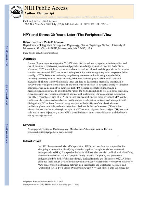 (PDF) NPY and Stress 30 Years Later: The Peripheral View