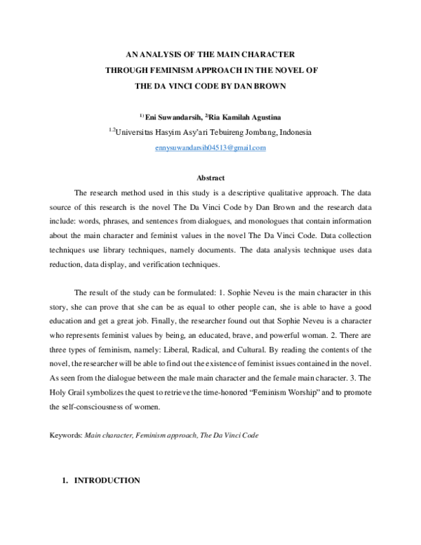 (PDF) AN ANALYSIS OF THE MAIN CHARACTER THROUGH FEMINISM APPROACH IN ...