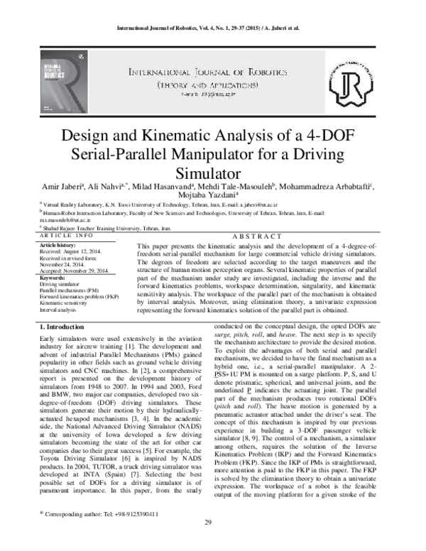 (PDF) 4-DOF Kinematic Analysis for Bus Simulators