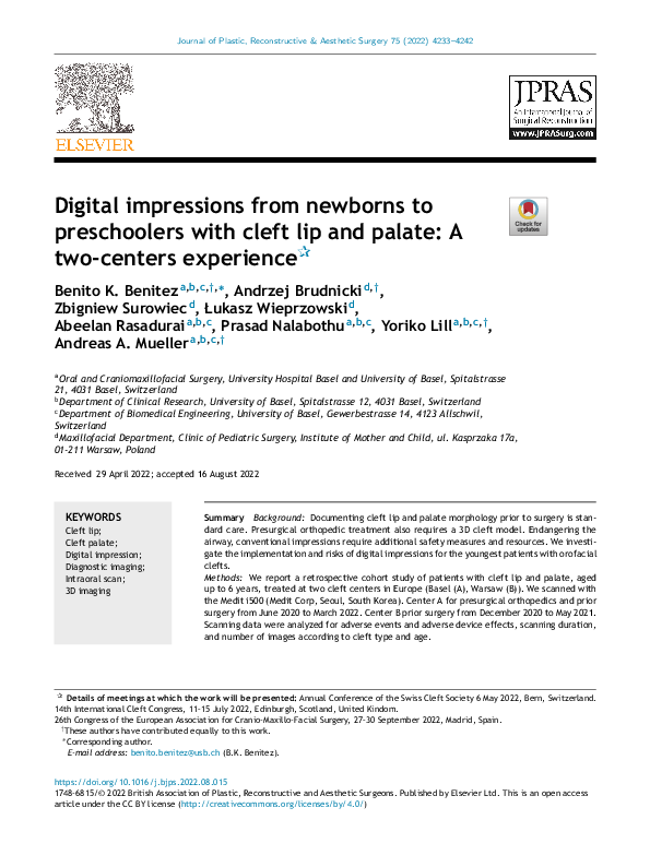 (PDF) Digital impressions from newborns to preschoolers with cleft lip and palate: A two-centers ...