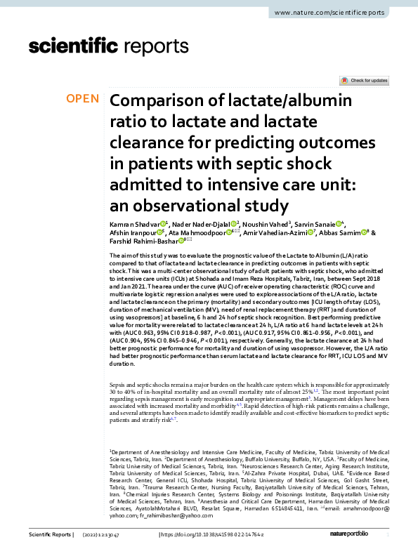 (PDF) Comparison of lactate/albumin ratio to lactate and lactate ...