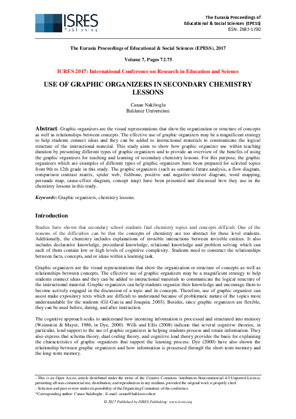 (PDF) Use of Graphic Organizers in Secondary Chemistry Lessons