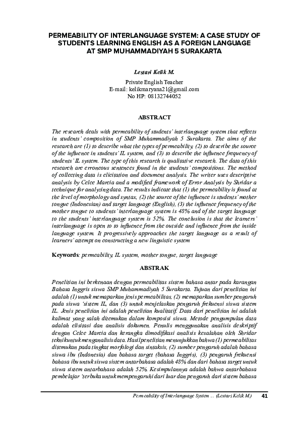 (PDF) Permeability of Interlanguage System: A Case Study of Students ...