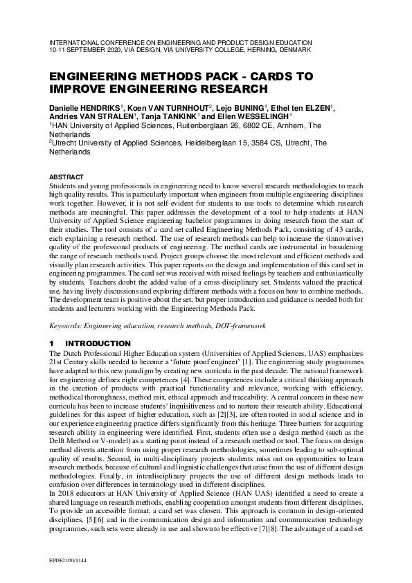 (PDF) Engineering Methods Pack - Cards to Improve Engineering Research
