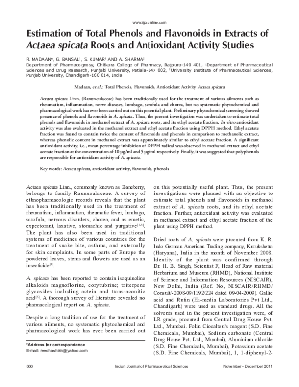 (PDF) Estimation of total phenols and flavonoids in extracts of actaea ...