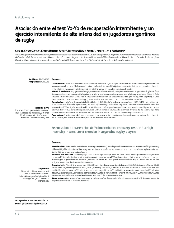 (PDF) Asociación entre el test Yo-Yo de recuperación intermitente y un ...