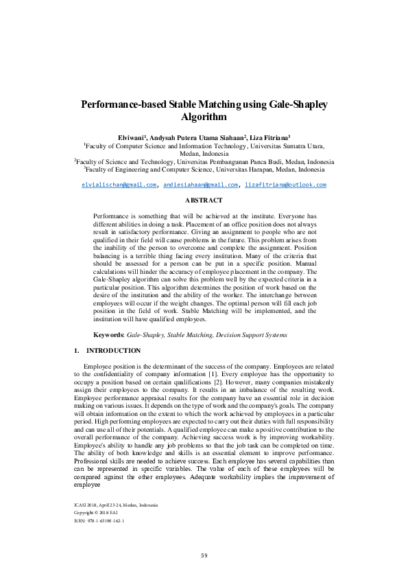 (PDF) Performance-based Stable Matching using Gale-Shapley Algorithm