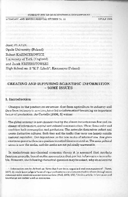 (PDF) Creating and Diffusing Scientific Information-Some Issues