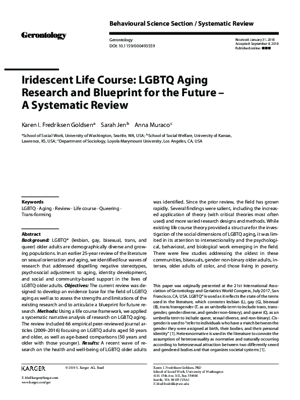 (PDF) Iridescent Life Course: LGBTQ Aging Research and Blueprint for ...