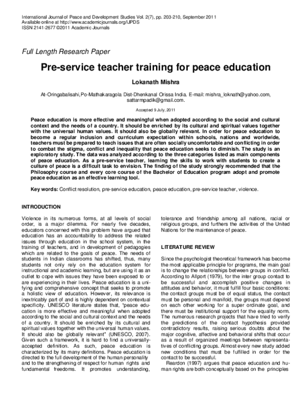 (PDF) Pre-service teacher training for peace education