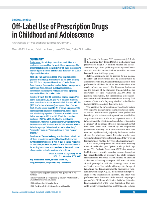 (PDF) Off-label use of prescription drugs in childhood and adolescence ...