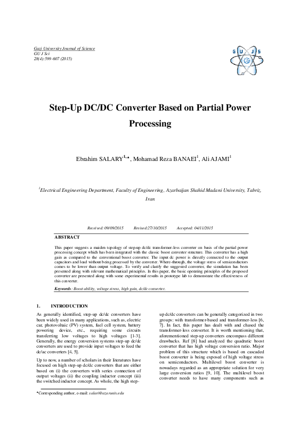 (PDF) Step-Up DC/DC Converter Based on Partial Power Processing