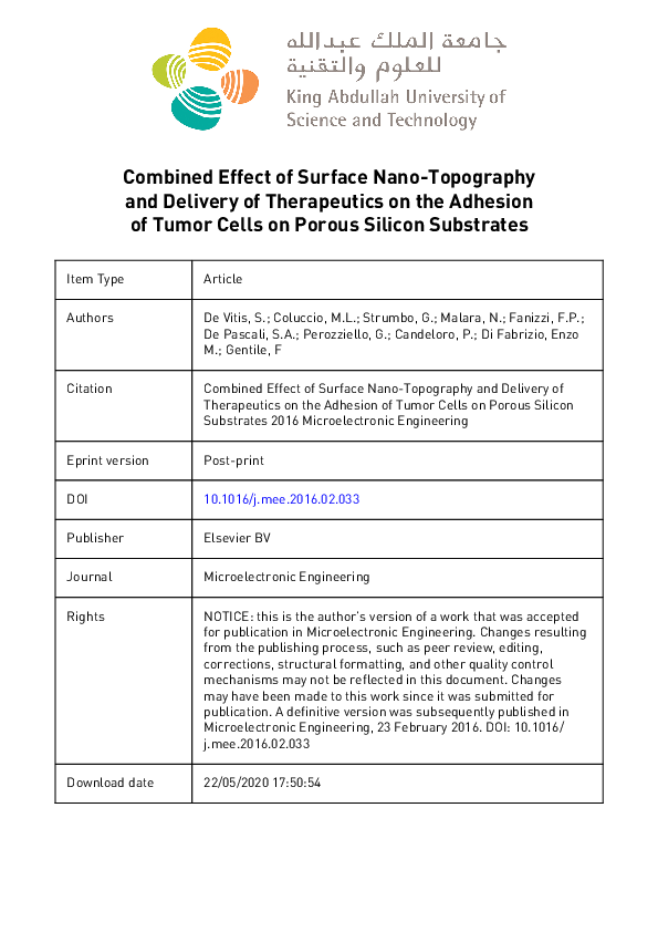 (PDF) Combined effect of surface nano-topography and delivery of ...