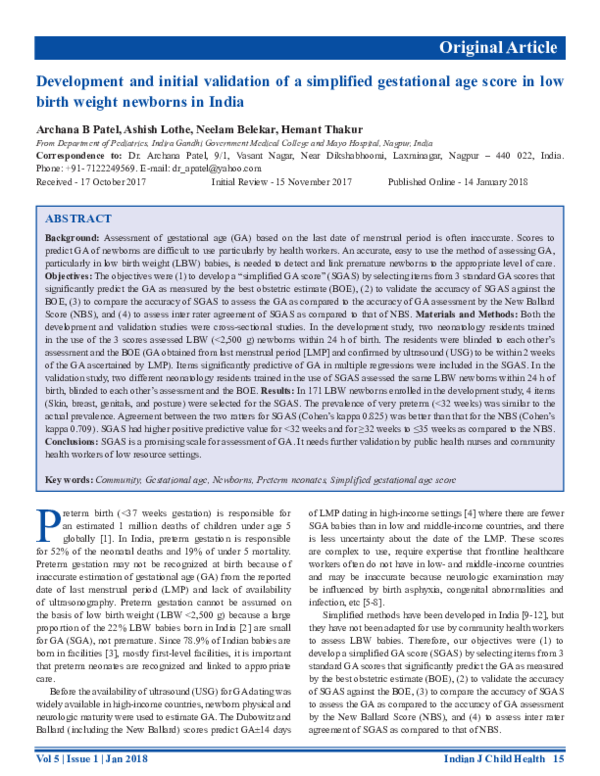 Pdf Development And Initial Validation Of A Simplified Gestational