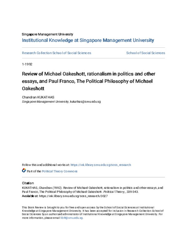 (PDF) Review of Michael Oakeshott, rationalism in politics and other ...