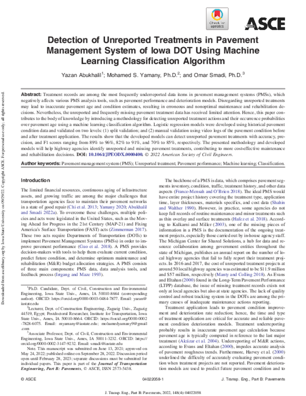 (PDF) Detection of Unreported Treatments in Pavement Management System ...