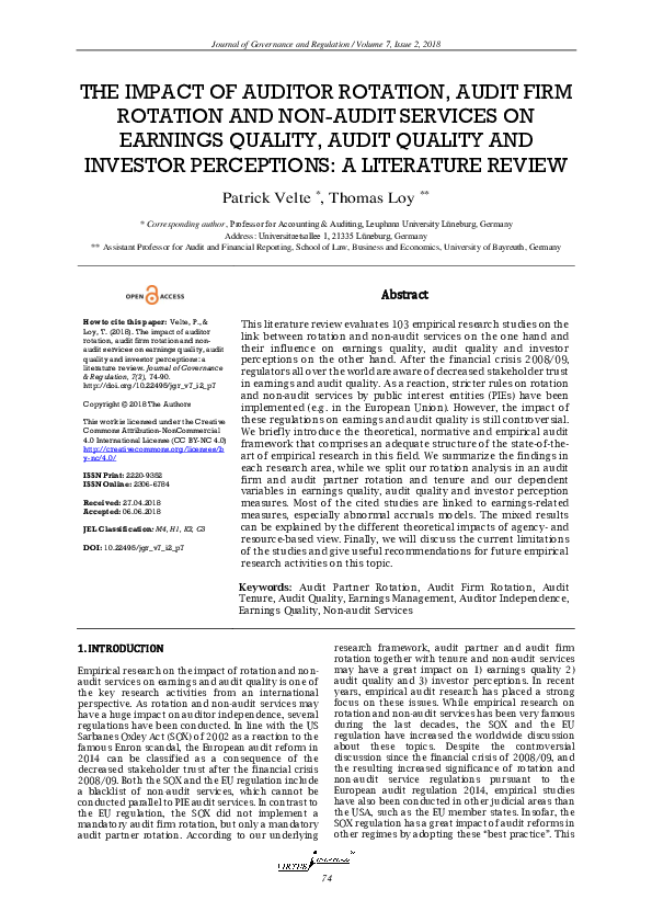 (PDF) The impact of auditor rotation, audit firm rotation and non-audit services on earnings ...