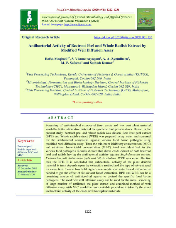 (PDF) Antibacterial Activity of Beetroot Peel and Whole Radish Extract ...
