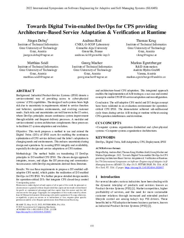 Pdf Towards Digital Twin Enabled Devops For Cps Providing Architecture Based Service