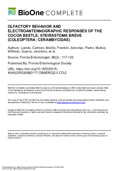 (PDF) Olfactory Behavior and Electroantennographic Responses of the Cocoa Beetle, Steirastoma ...