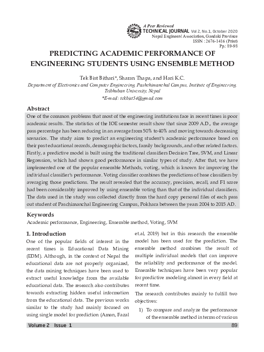 (PDF) Predicting Academic Performance of Engineering Students Using ...