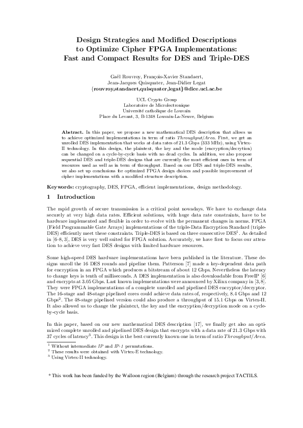 Pdf Design Strategies And Modified Descriptions To Optimize Cipher Fpga Implementations Jean