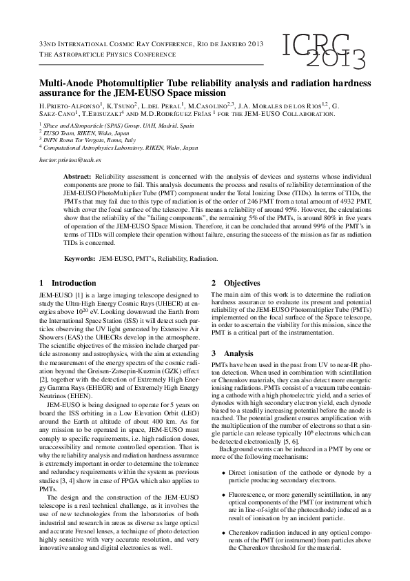 Pdf Multi Anode Photomultiplier Tube Reliability Analysis And
