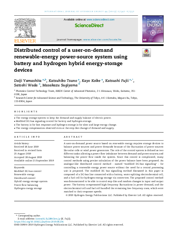 (PDF) Distributed control of a user-on-demand renewable-energy power-source system using battery ...