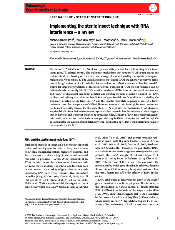 Pdf Implementing The Sterile Insect Technique With Rna Interference A Review